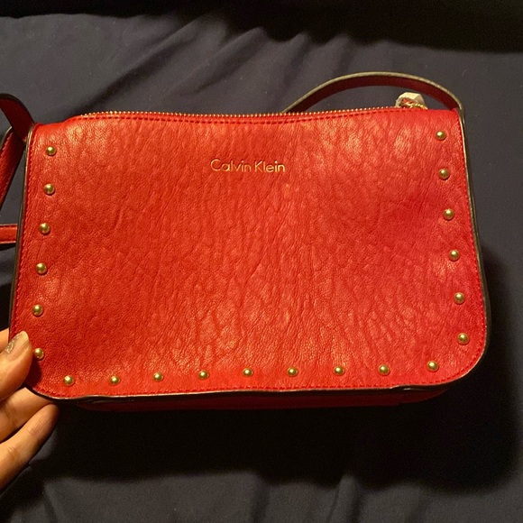 Calvin Klein | Bags | Calvin Klein Red Studded Crossbody Bag | Poshmark